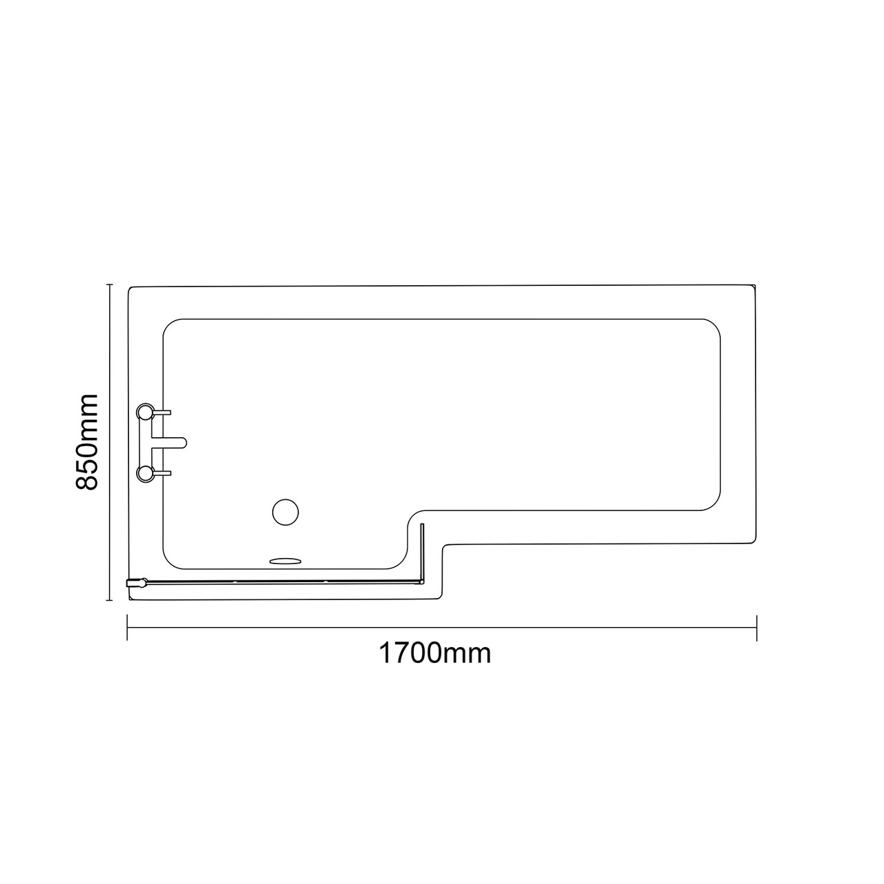 Loire 1700mm Left Hand L Shaped Shower Bath with Matt Black Bath Screen ...