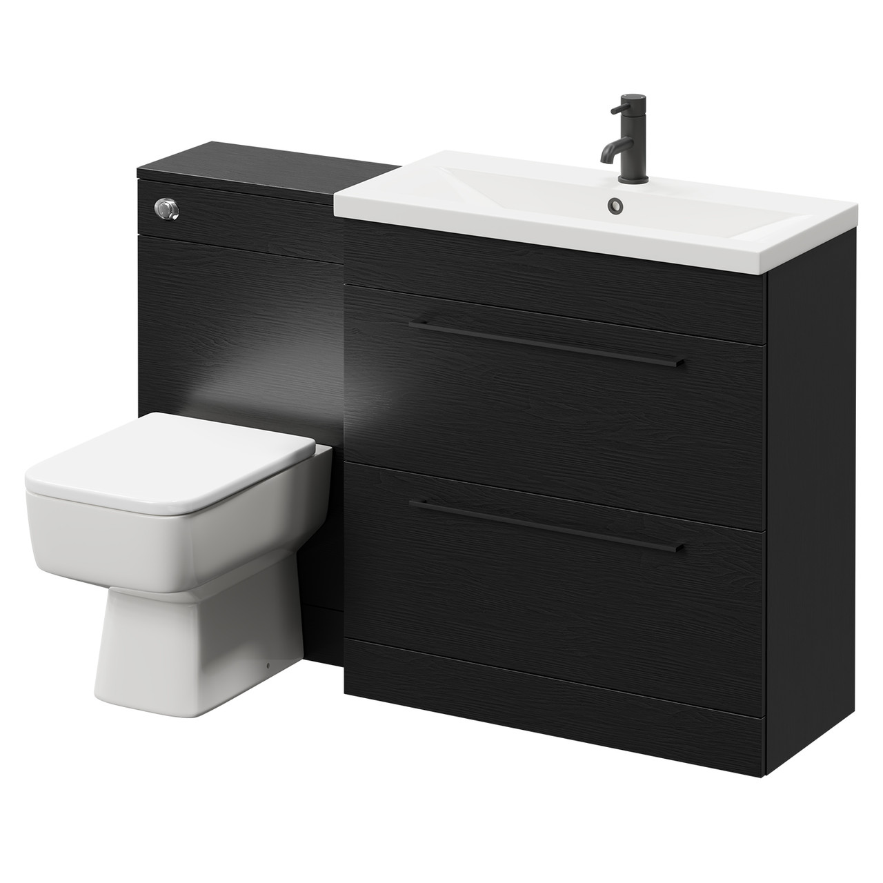 Napoli Nero Oak 1100mm Vanity Unit Toilet Suite with 1 Tap Hole Basin ...
