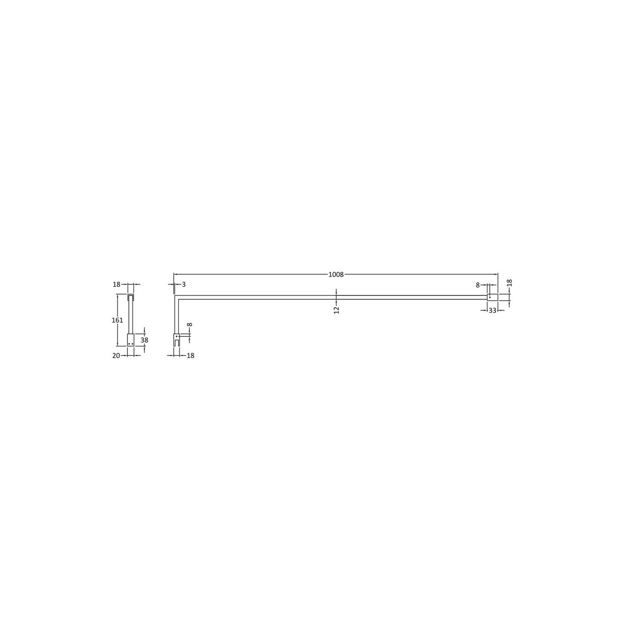 Nuie Matt Black 1000mm Square Shower Screen Support Bar - FIX024 ...