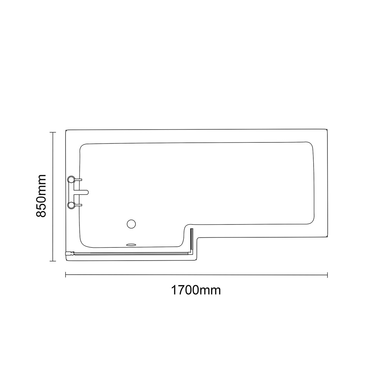 Loire 1700mm Left Hand L Shaped Shower Bath with Matt Black Bath Screen ...