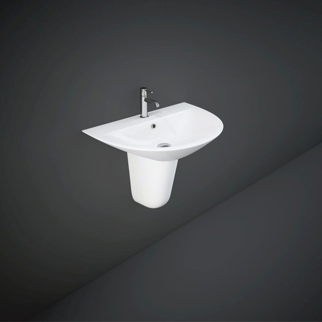 RAK Washington 650mm Basin with 1 Tap Hole and Semi Pedestal ...