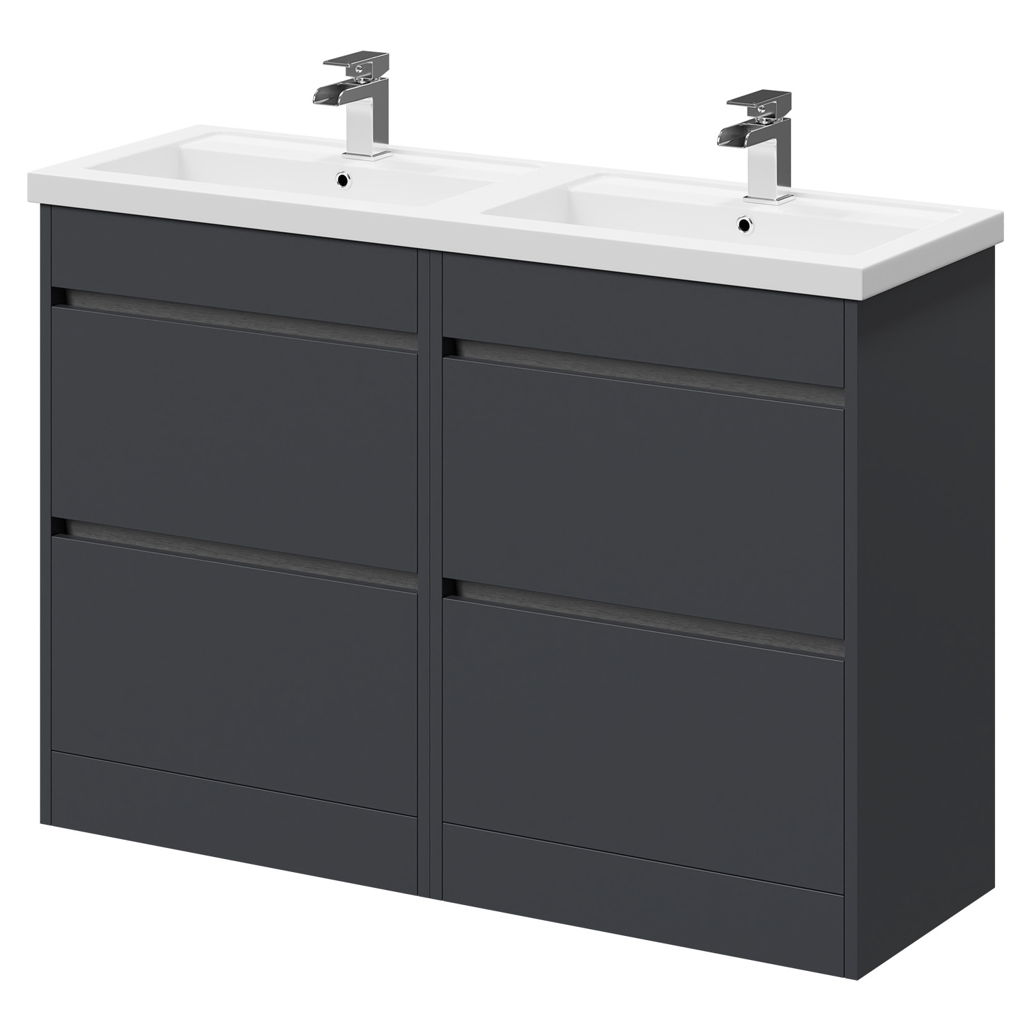 City Gloss Grey 1200mm Wall Mounted 4 Drawer Vanity Unit and Twin ...