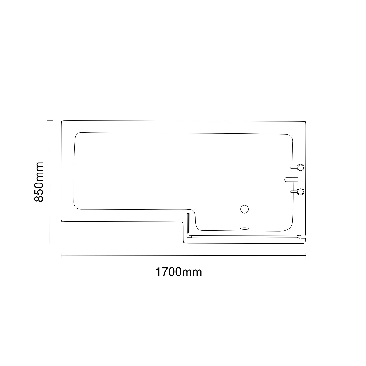 Loire 1700mm Right Hand L Shaped Shower Bath with Matt Black Bath ...