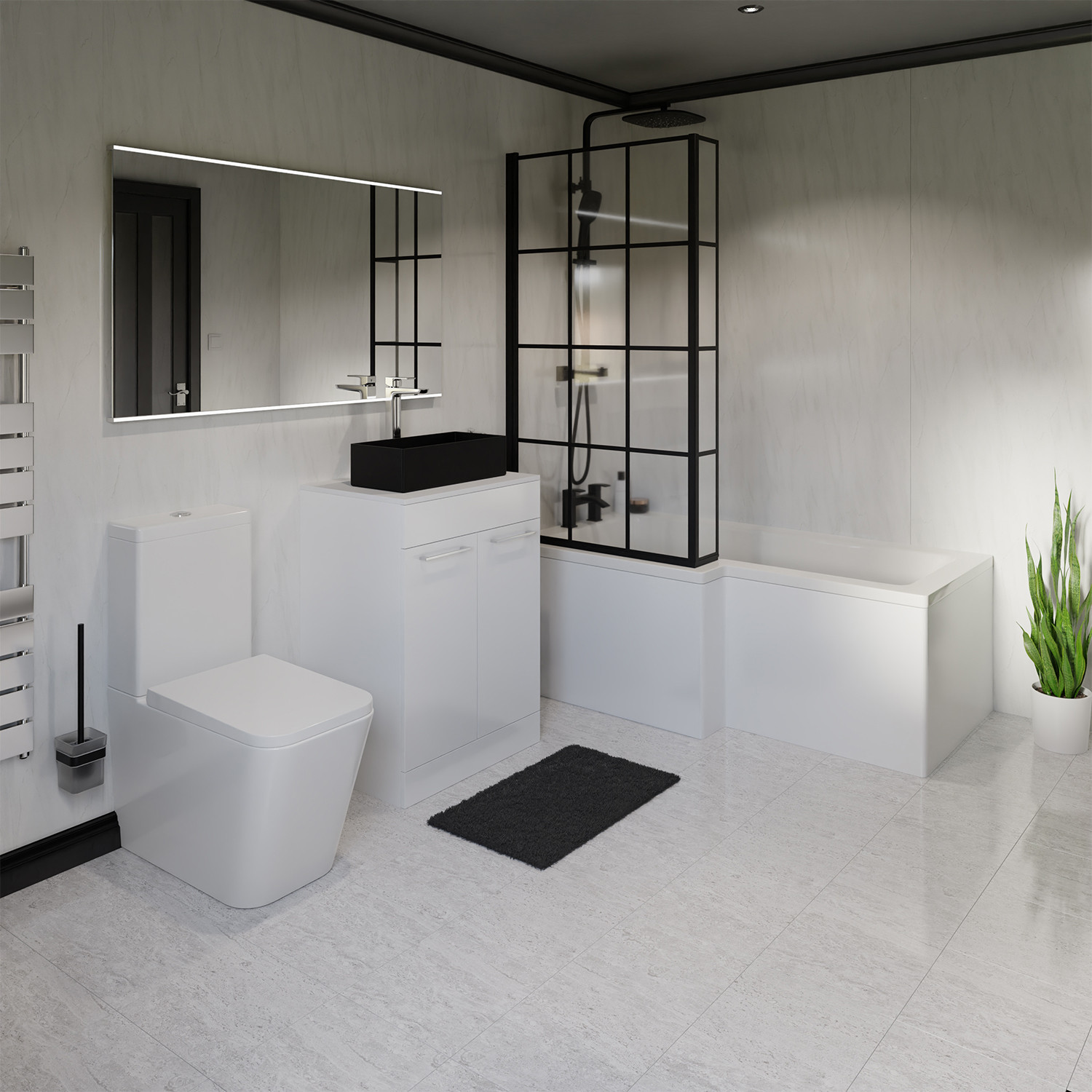 Newington 1700mm Left Hand L Shaped Bathroom Suite including Matt Black ...