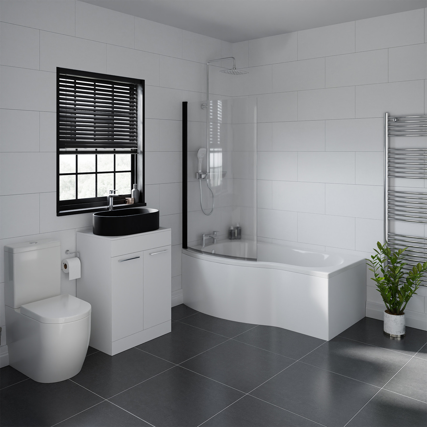 Newington 1700mm Left Hand L Shaped Bathroom Suite including Matt Black ...