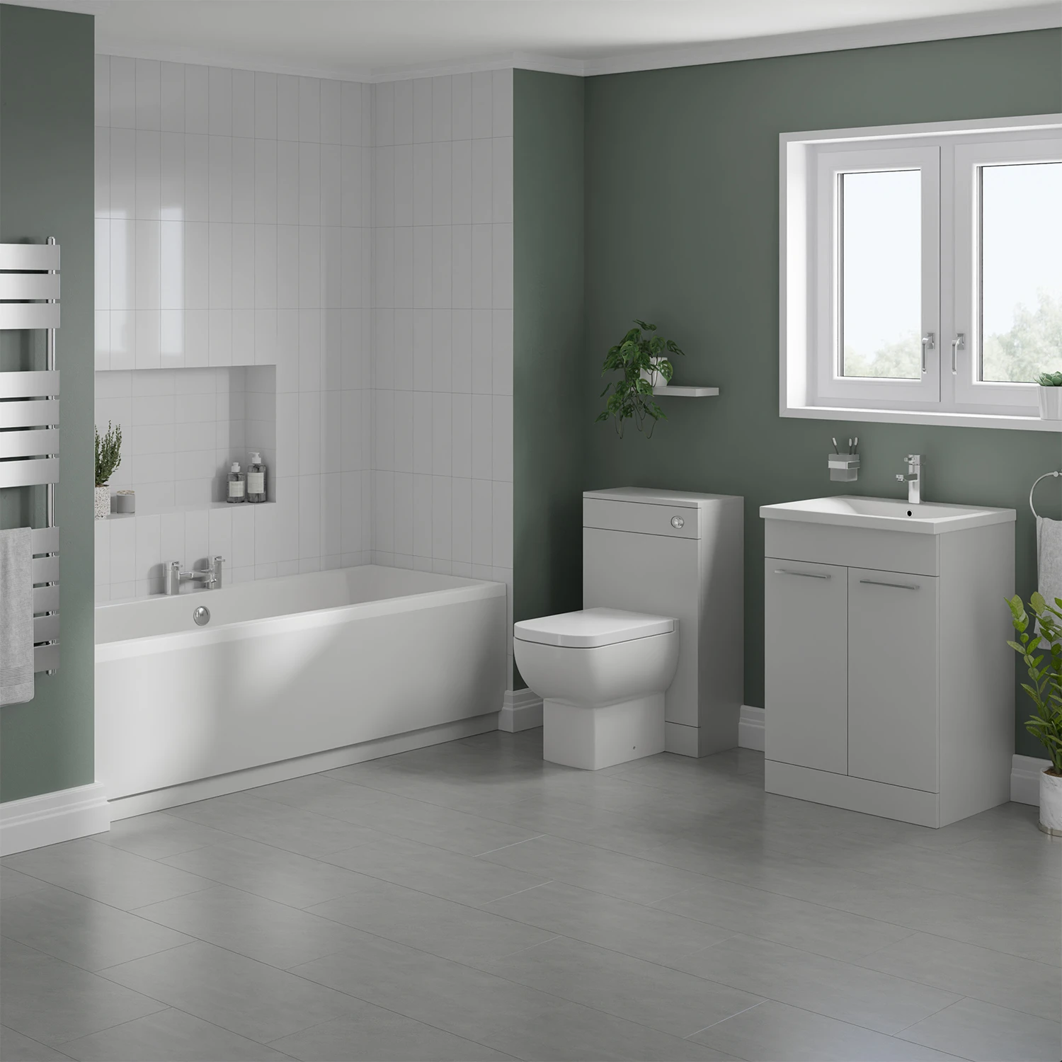 Denton 1700mm Slim Edge Straight Double Ended Bathroom Suite including ...