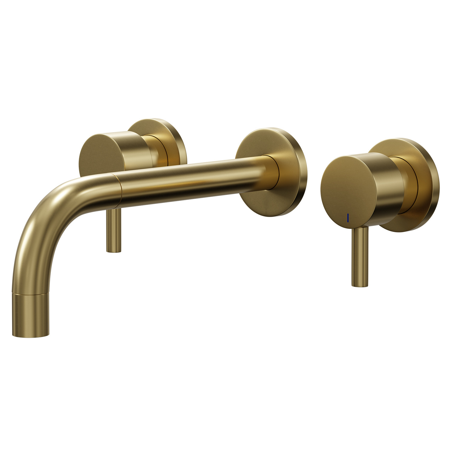 Colore Round Brushed Brass Wall Mounted 2 Tap Hole Basin Mixer Tap ...