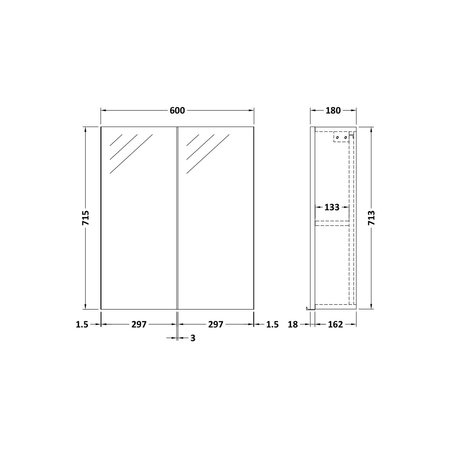 Nuie Arno Indigo Blue 600mm 2 Door Mirrored Cabinet - OFF2917 ...