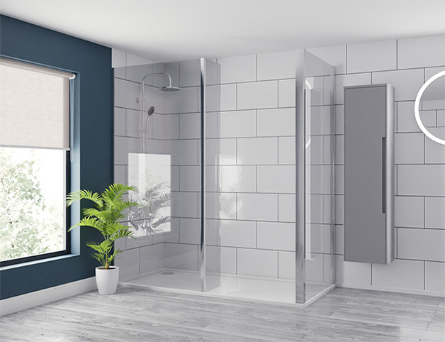 Nuie 215mm x 1850mm Wetroom Return Screen with Matt Black Fittings ...