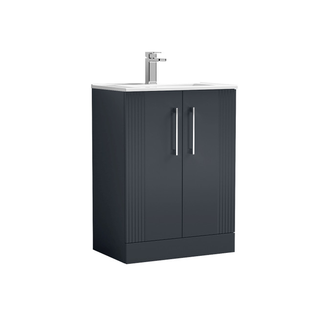 Nuie Deco Satin Green 600mm 2 Door Vanity Unit with 18mm Profile Basin ...