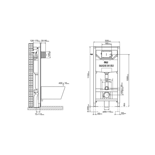 OLI 120 Plus Mechanical Mid Height Concealed Cistern with Wall Frame ...