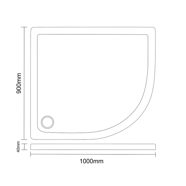 Pearlstone 1000mm x 900mm x 40mm Right Hand Offset Quadrant Shower Tray ...