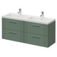 Avant Satin Green 1200mm Wall Mounted 4 Drawer Vanity Unit with Double ...
