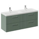 Avant Satin Green 1200mm Wall Mounted 4 Drawer Vanity Unit with Double ...