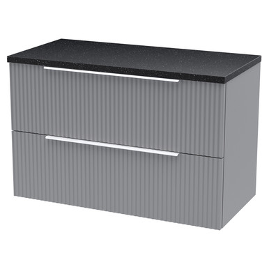 Hudson Reed Fluted Satin Grey 800mm Wall Mounted 2 Drawer Vanity Unit ...