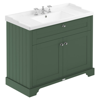 Old London Matt Hunter Green 1000mm 2 Door Vanity Unit and Edwardian 3 ...