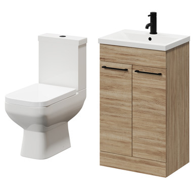 Turin Bordalino Oak 500mm Floor Standing Vanity Unit and Toilet Suite ...