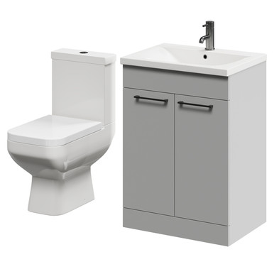 Turin Gloss Grey Pearl 600mm Floor Standing Vanity Unit and Toilet ...