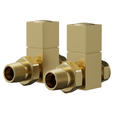 Colore Dias Brushed Brass Square Straight Radiator Valves - Wholesale ...