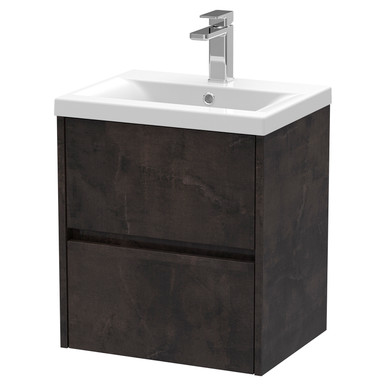 Nuie Havana Matt Metallic Slate 500mm Wall Hung 2 Drawer Vanity Unit ...