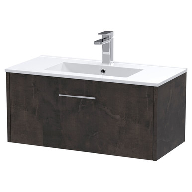 Hudson Reed Juno Matt Metallic Slate 800mm Wall Hung Single Drawer ...