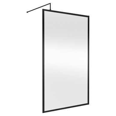 Hudson Reed 1200mm x 1950mm Full Outer Frame Wetroom Shower Screen with Matt Black Support Bar ...