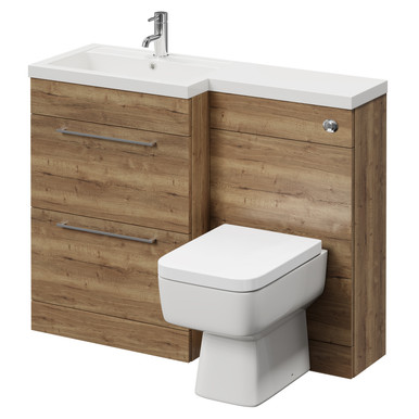 Napoli 390 Combination Tobacco Oak 1100mm Vanity Unit Toilet Suite with ...
