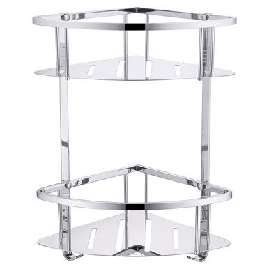 Delos Chrome 2 Tier Wall Mounted Large Corner Basket - Wholesale Domestic