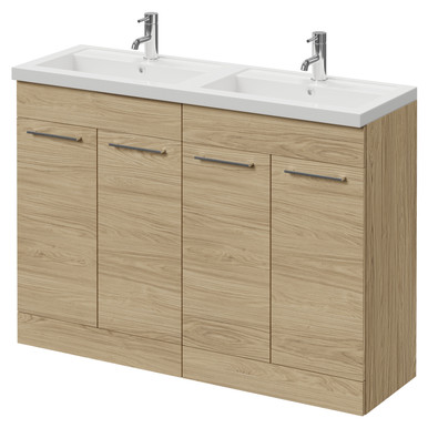 Napoli 390 Light Oak 1200mm 4 Door Vanity Unit with Double Lucia Basins ...