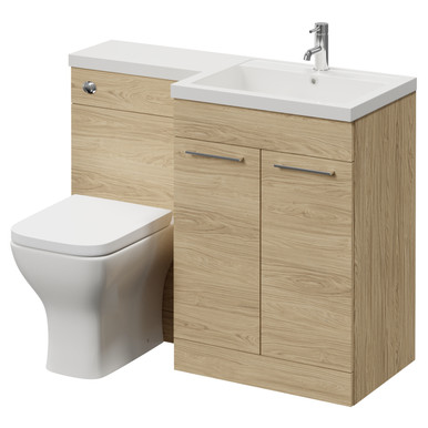 Napoli 460 Light Oak 1100mm 2 Door Vanity Unit Toilet Suite with Right ...