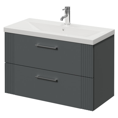Avant Satin Grey 800mm Wall Mounted 2 Drawer Vanity Unit with Glide Basin
