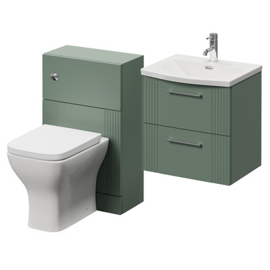 Avant Satin Green 1000mm Wall Mounted 2 Drawer Vanity Unit and Toilet ...