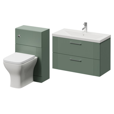 Avant Satin Green 1300mm Wall Mounted 2 Drawer Vanity Unit and Toilet ...
