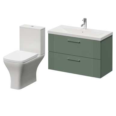 Avant Satin Green 800mm Wall Mounted 2 Drawer Vanity Unit and Kingston ...
