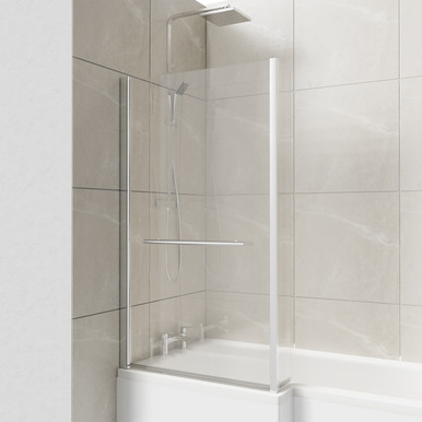 Loire Polished Chrome 805mm Hinged L Shaped Bath Shower Screen with ...