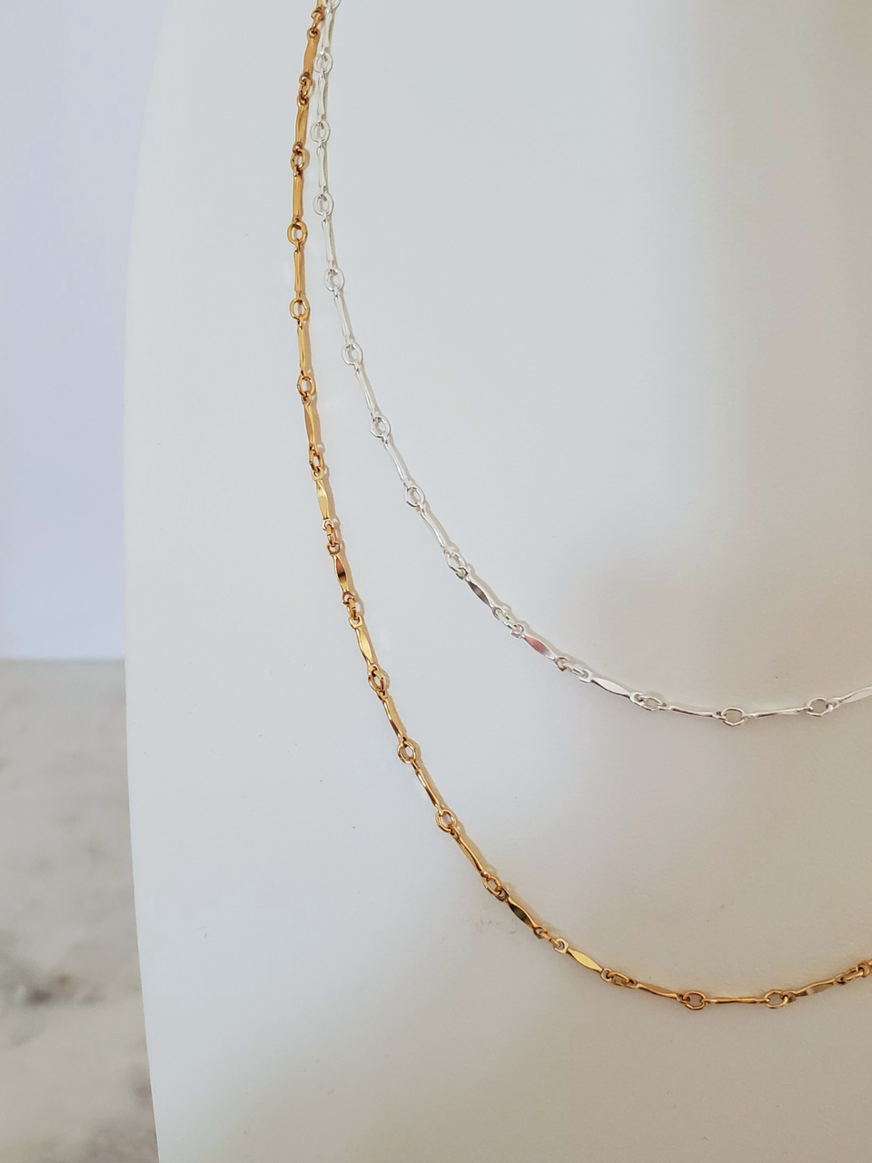 Trini Unfinished Dapped Bar Necklace Chain, Gold Filled or Sterling Silver