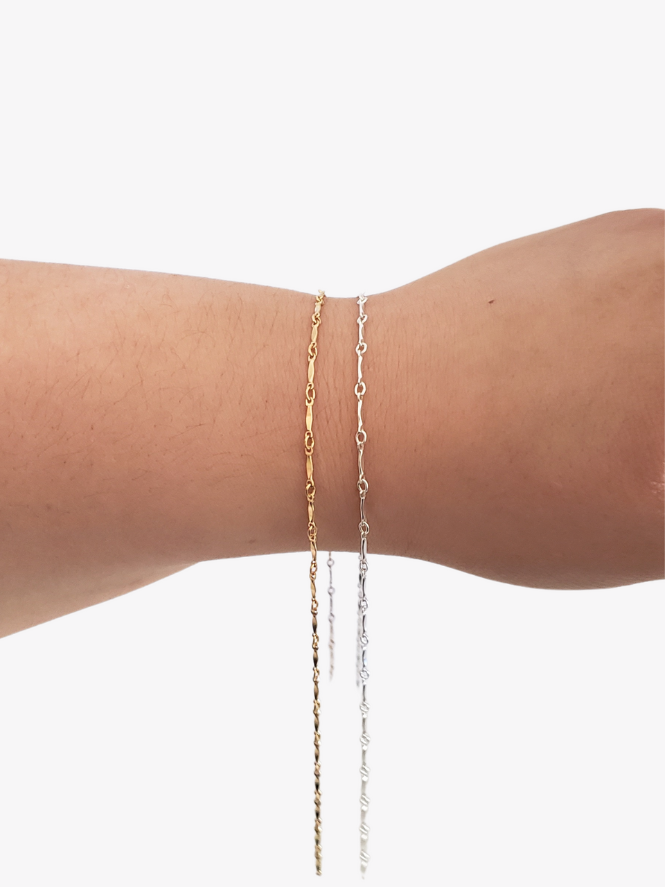 Trini Unfinished Dapped Bar Bracelet Chain, Gold Filled or Sterling Silver