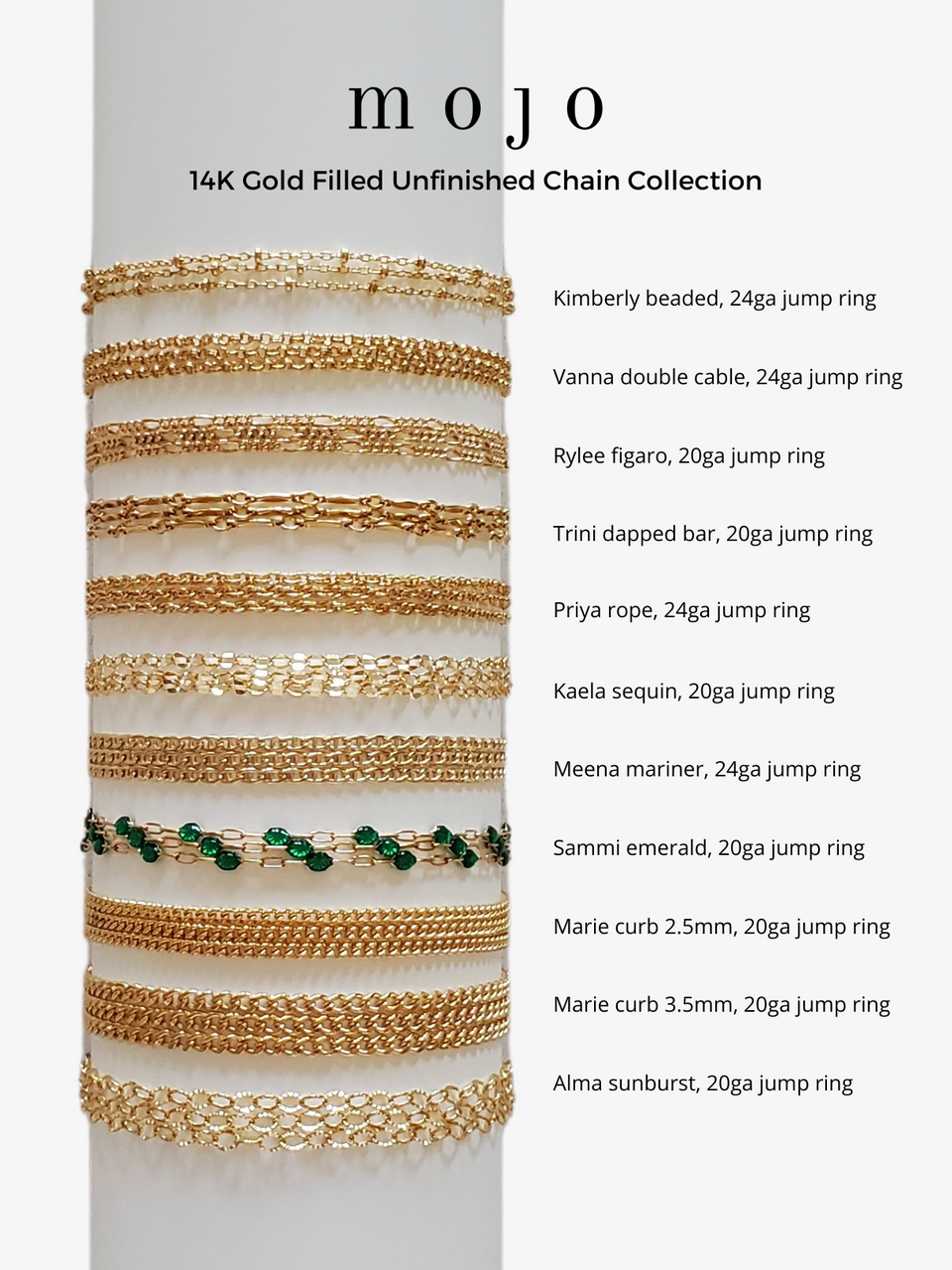 Gold Unfinished Necklace Chain Collection, 11 Gold Filled Style Options