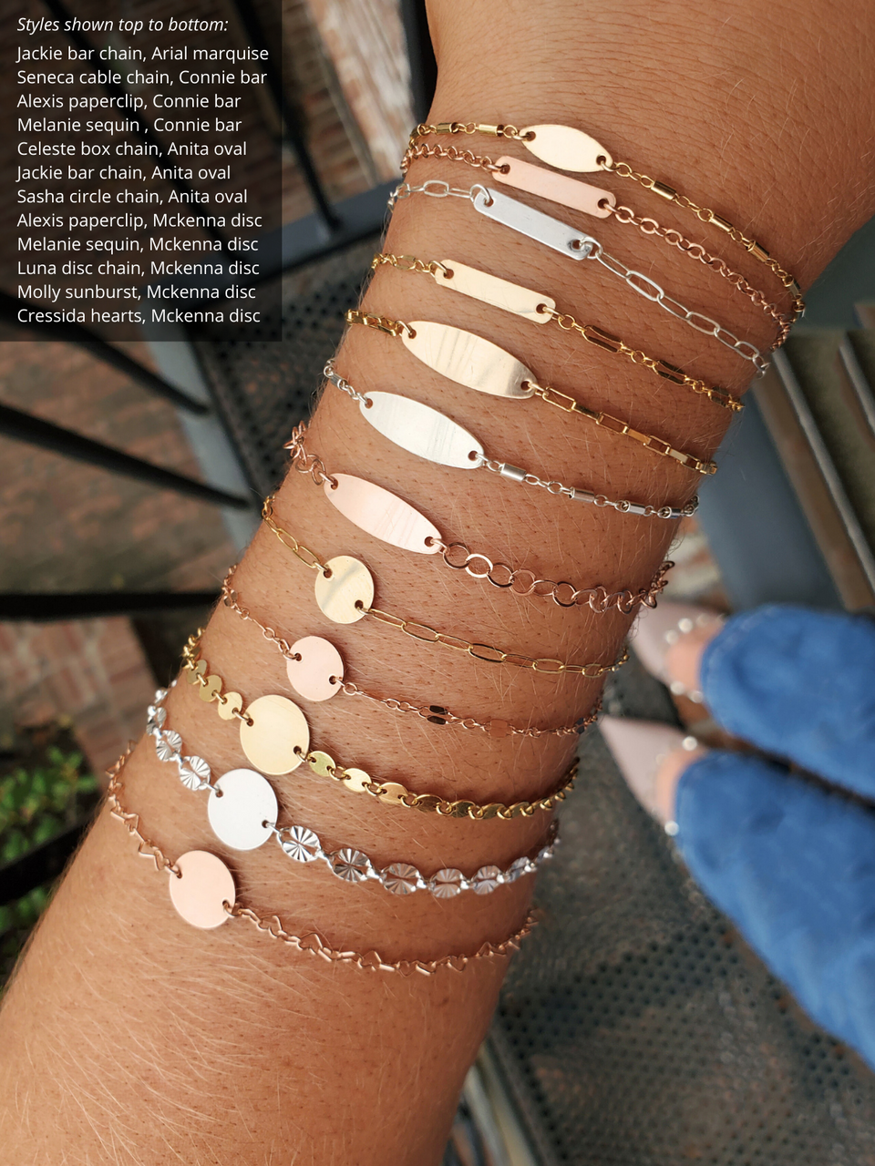 Liza Bracelet Heart Connectors, Yellow or Rose Gold Filled and Sterling ...