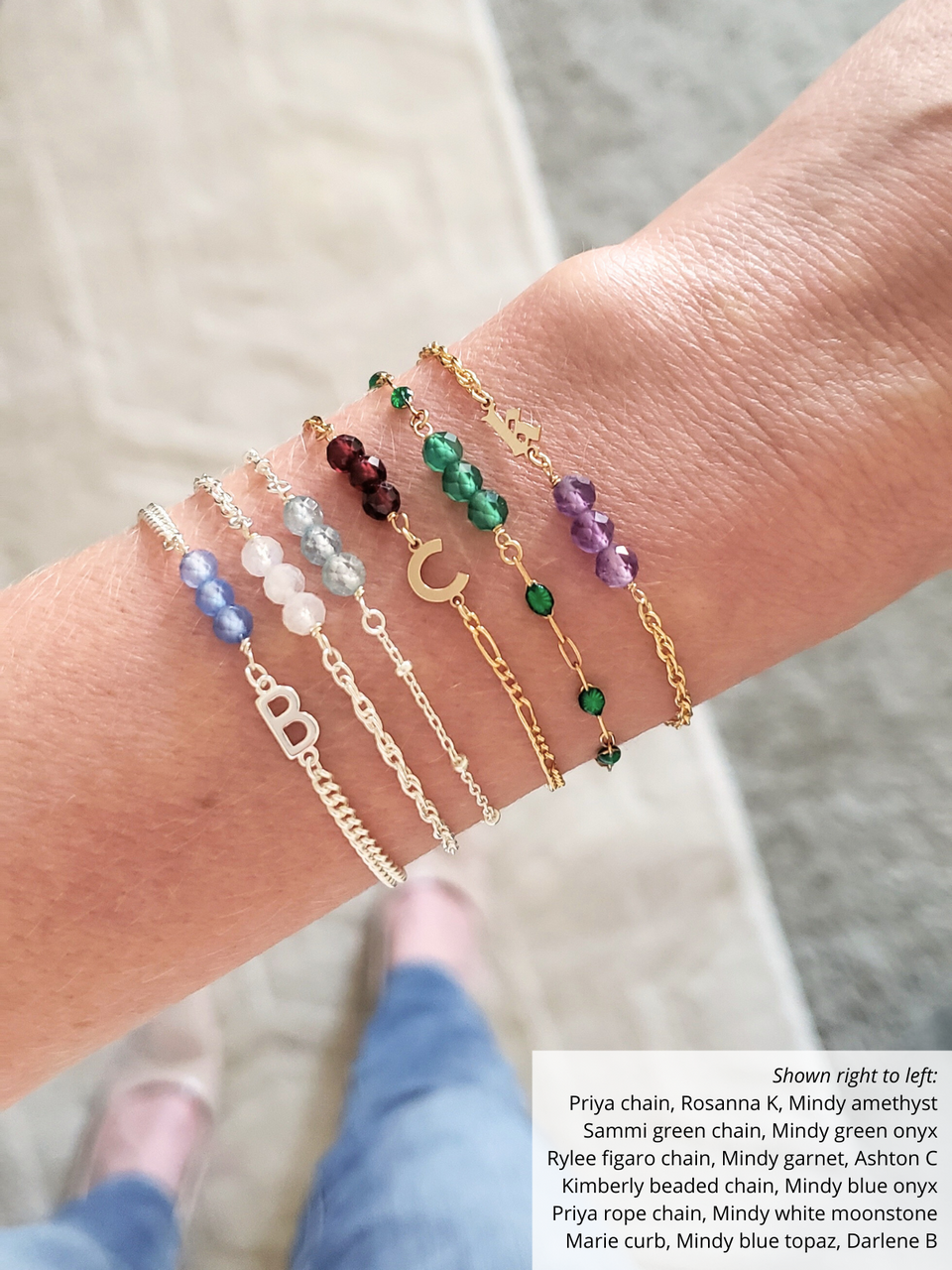 Nanette 6mm Faceted Bracelet Connector, Sterling Silver 3 Stones