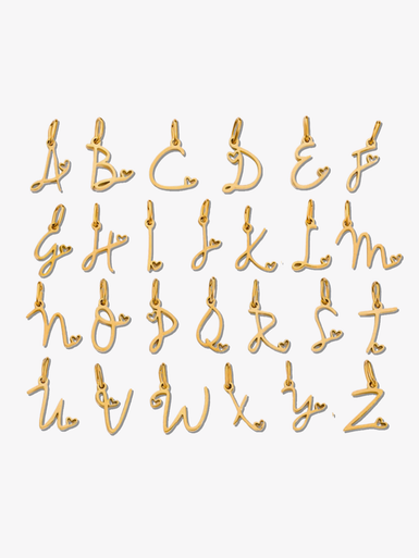 Auburn Gold Cursive Letter with Heart, PVD Stainless Steel