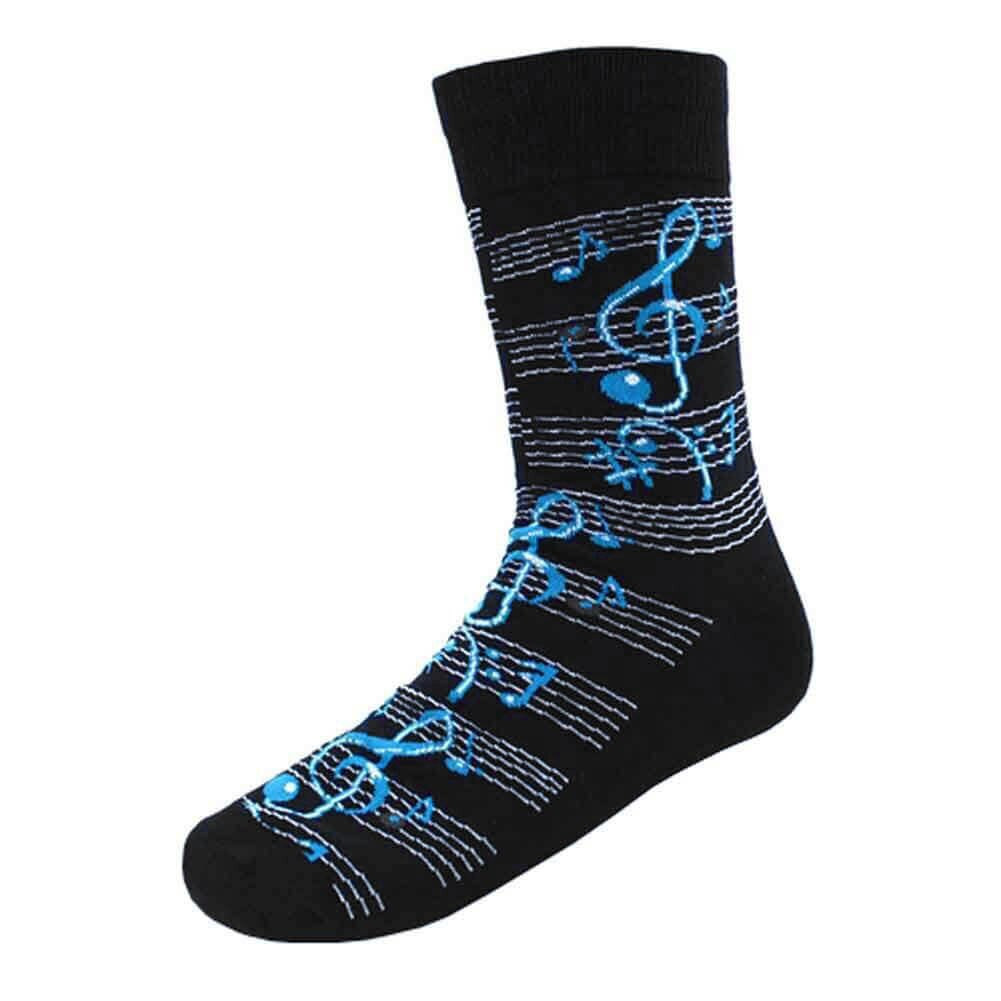 Men's Music Notes Crew Novelty Socks - Black - Jacob Alexander