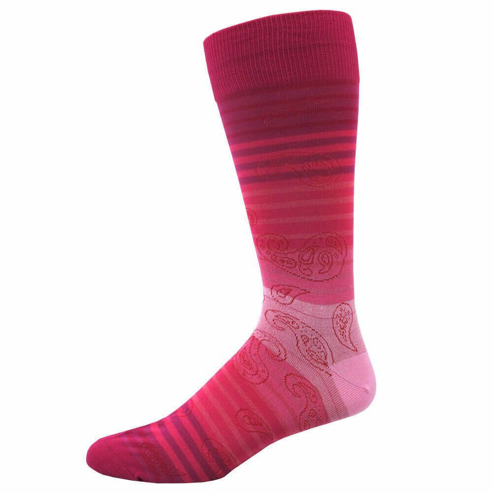 Men's Pink Mid-Calf Paisley Striped Socks - Jacob Alexander