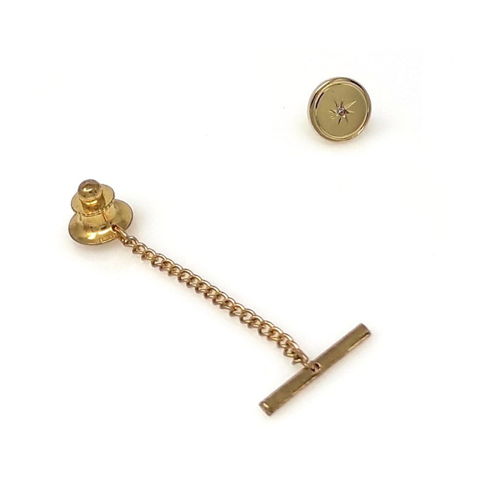 Gold Circle Diamond Chip Tie Tack - Jacob Alexander