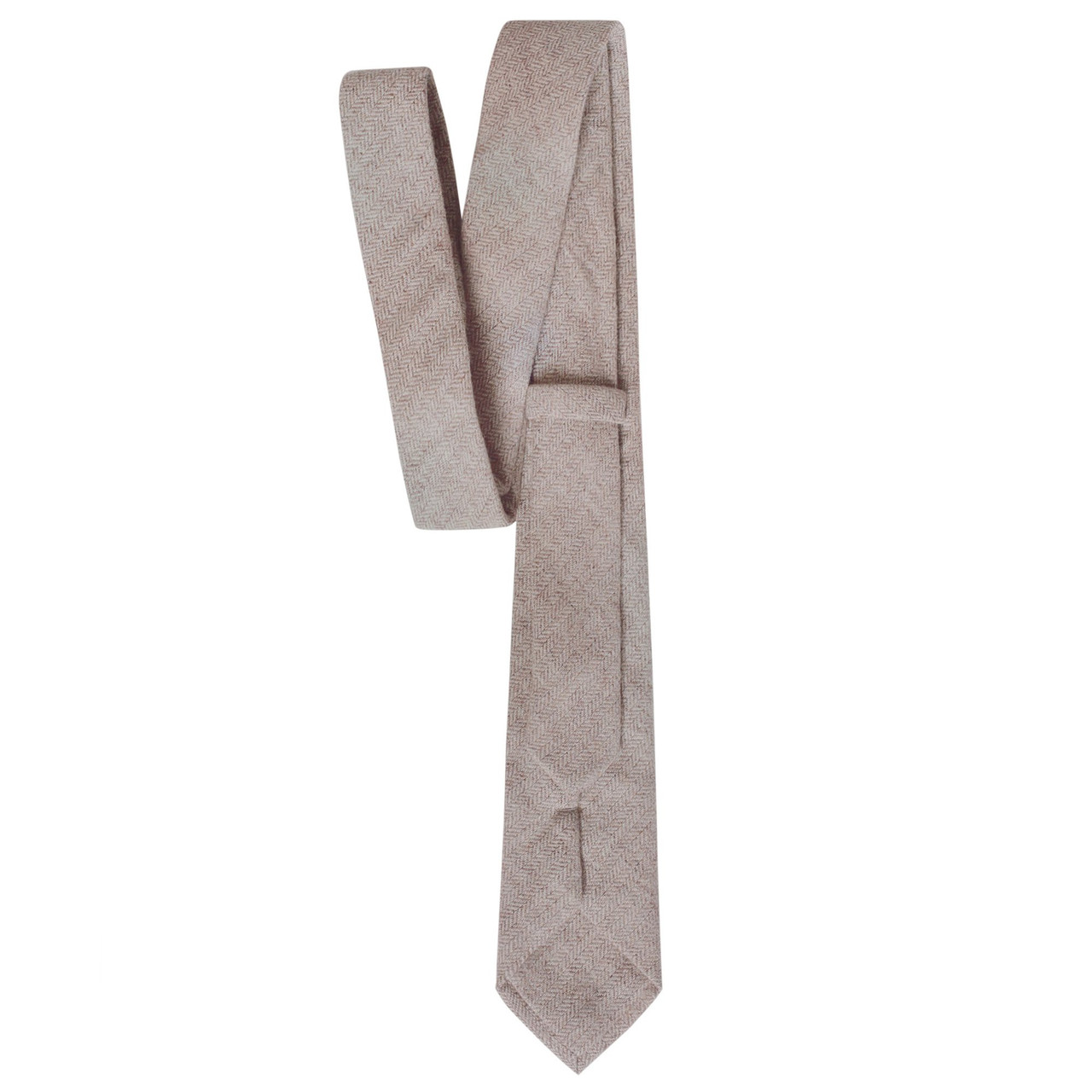 Wool Blend Herringbone Slim Tie - Tan/White - Jacob Alexander