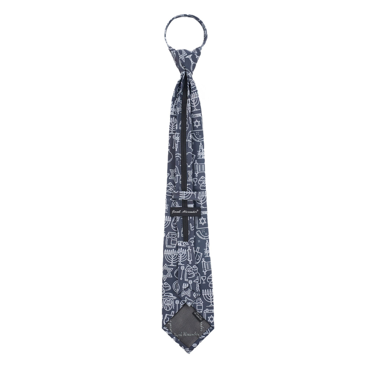 Hanukkah Jewish Symbols Tie - Gray - Jacob Alexander