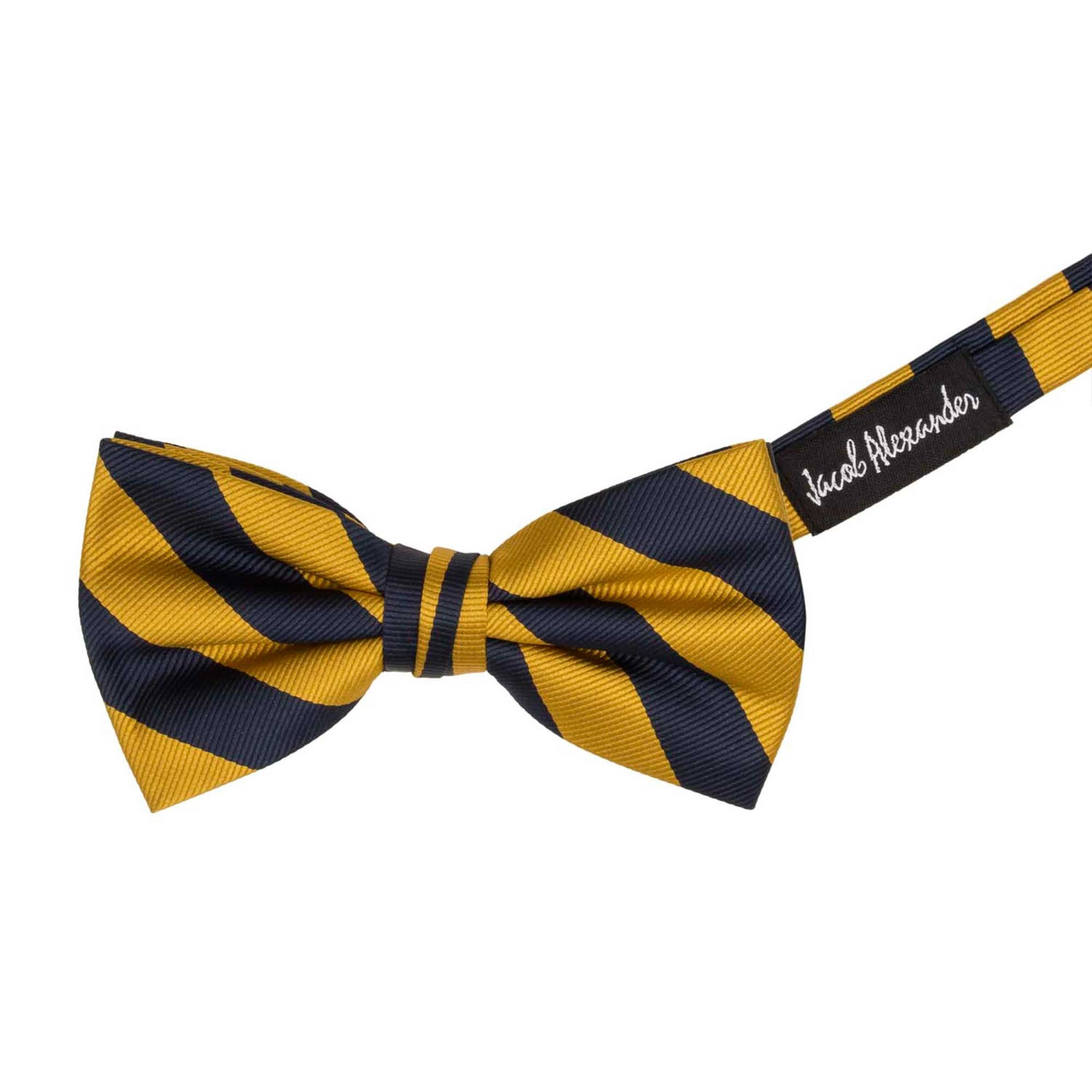 Banded Narrow Stripes Bow Tie - Gold Navy - Jacob Alexander