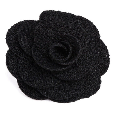 Double Knit Crepe Lapel Flower Pin - Black - Jacob Alexander