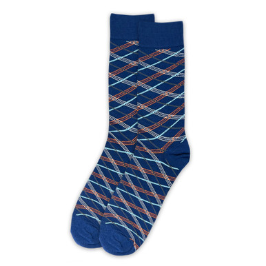 Criss Cross Stripes Crew Socks - Blue - Jacob Alexander