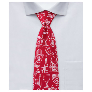 Hanukkah Jewish Symbols Tie - Red - Jacob Alexander